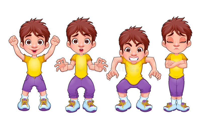 Four Poses of the Same Child, in Different Expressions Stock Vector ...