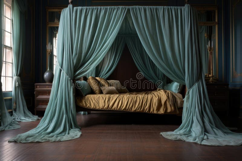 A Four-poster Bed with Elegant Draping Fabric Stock Illustration ...