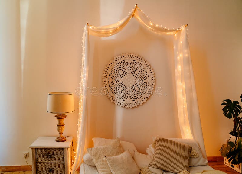 The Four-poster Bed in Pastel Colours. Backlight. Stock Photo - Image ...