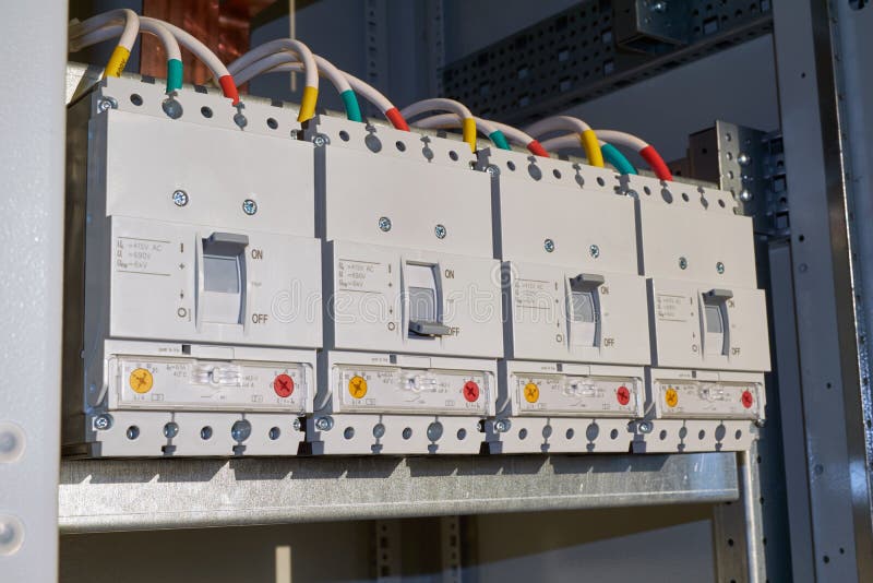 Four Powerful Industrial Circuit Breakers are Fixed in the Electrical ...