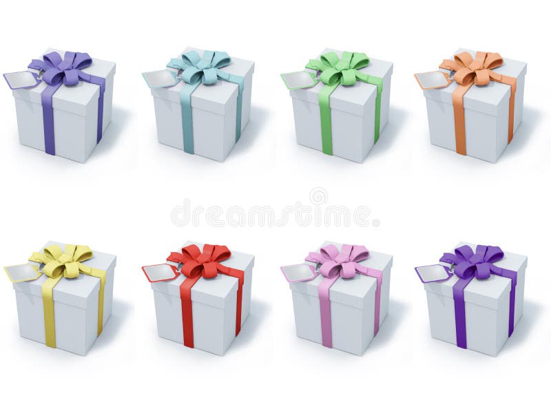 Four Present Boxes On White Background Picture. Image: 6661542