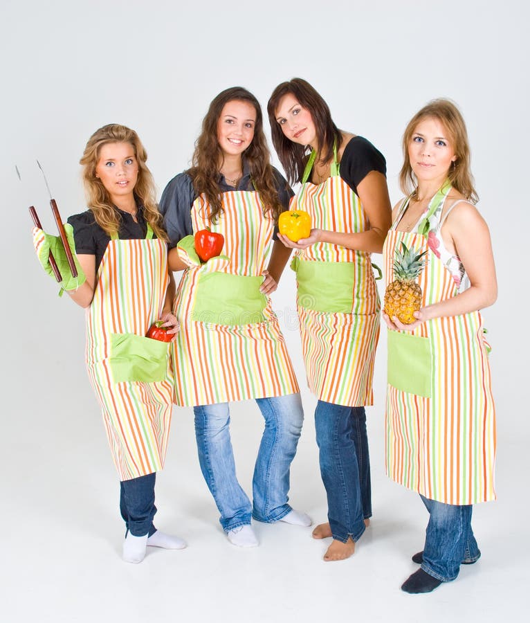 Four pretty teenage cooks stock photo. Image of cook, cooking - 4931410