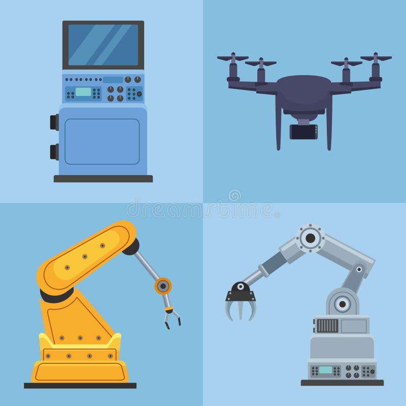 Four Production Robotic Machines Stock Vector - Illustration of vector ...