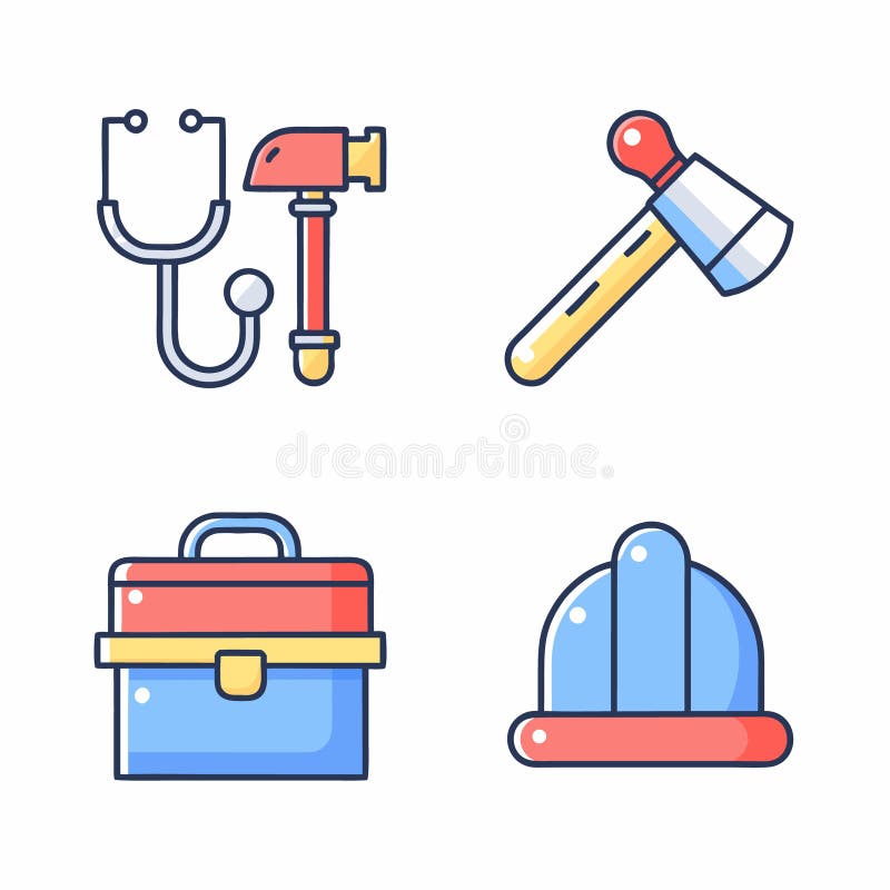 Four Professions Tools Shows Health, Construction, and Maintenance Work ...