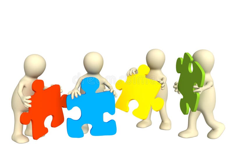 Four Puppets, Holding in Hands a Puzzle Stock Illustration ...