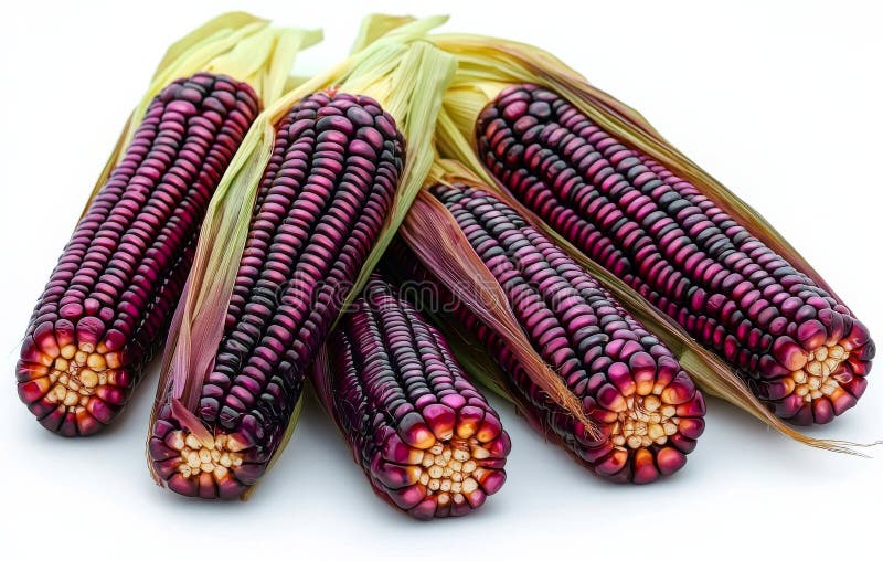 Four Purple Corn Cobs, Close-up Studio Shot, Isolated on White ...