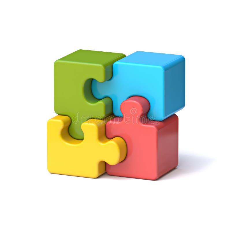 Four Puzzle Pieces Standing 3D Stock Illustration - Illustration of ...