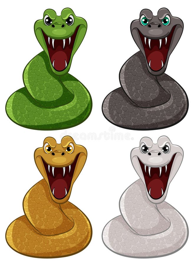 Four Python Snakes stock illustration. Illustration of mouths - 285292854