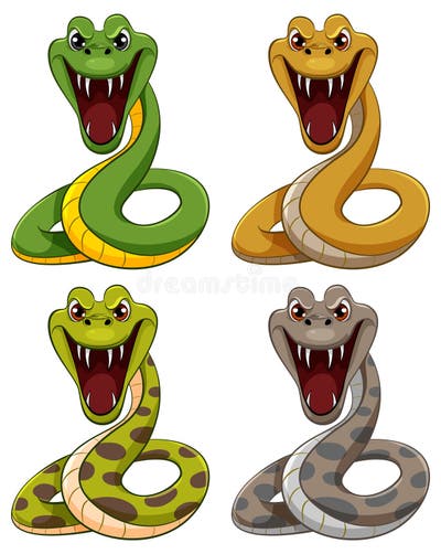 Four Python Snakes stock vector. Illustration of mouths - 285292854