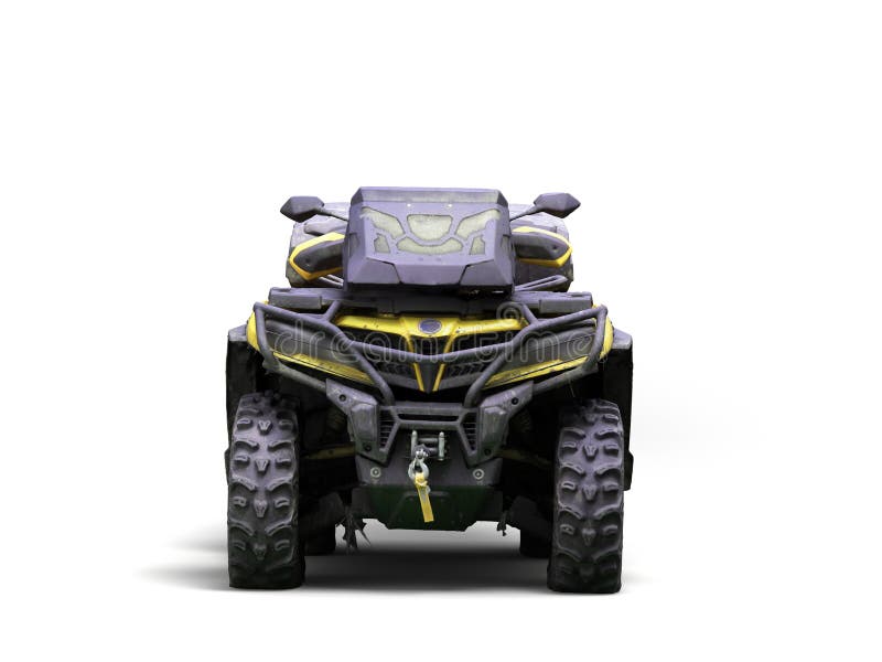 Four Quad Yellow Bike Front Side View 3d Render on White Stock ...