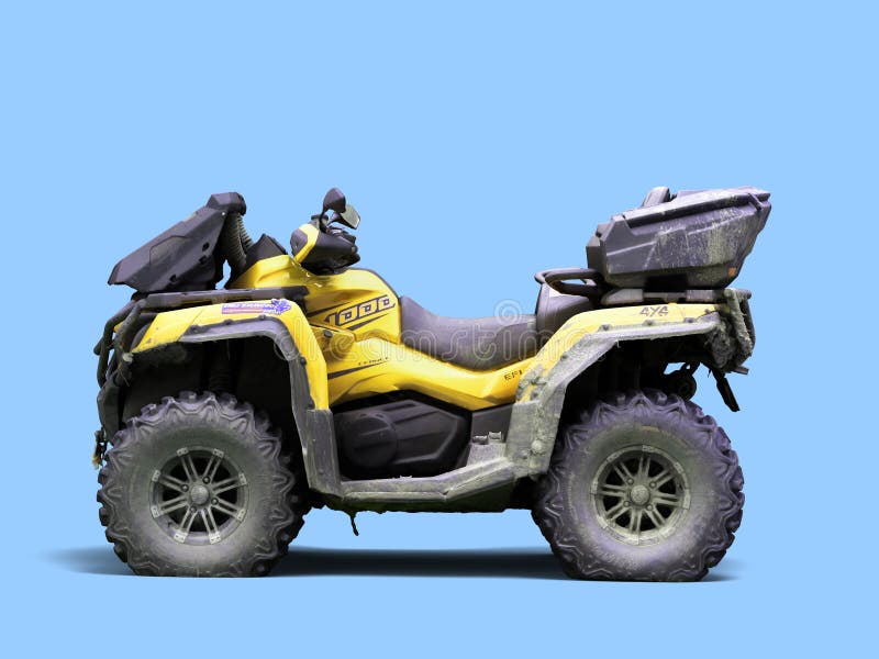 Four Quad Yellow Bike Left Side View 3d Render on White Stock ...
