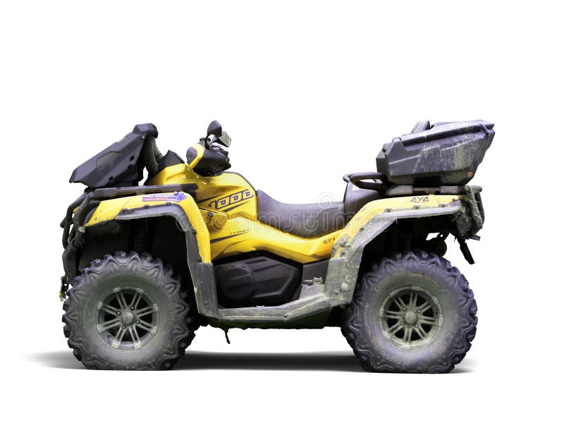 Four Quad Yellow Bike Left Side View 3d Render on White Stock ...
