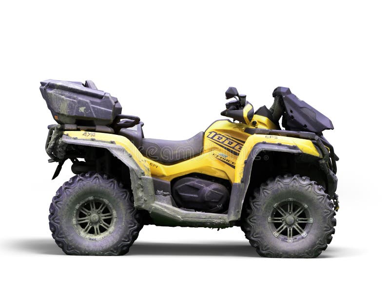 Four Quad Yellow Bike Right Side View 3d Render on White Stock ...