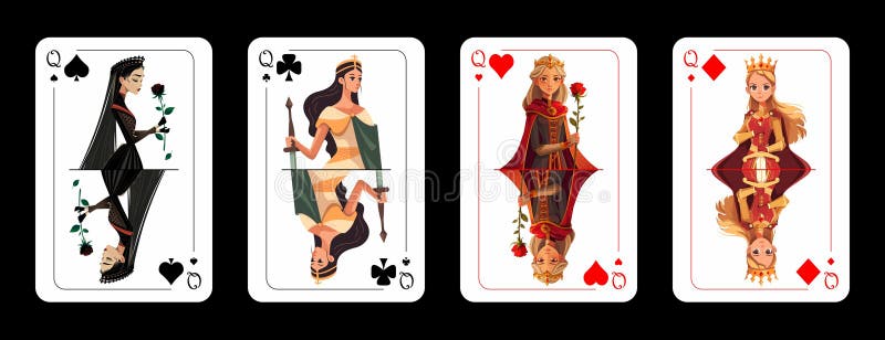 Set Four Queens Playing Cards Stock Illustrations – 30 Set Four Queens ...