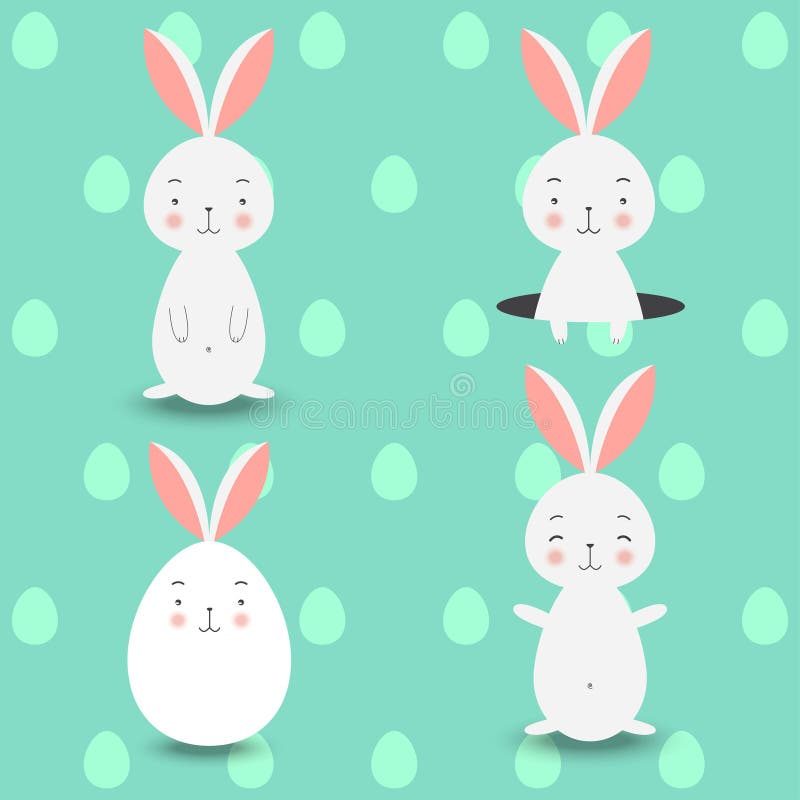 Four Rabbits Hand Drawn Vector Illustration Seamless Pattern in Cartoon ...