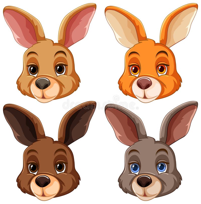 Four Rabbits with Different Expressions Stock Vector - Illustration of ...