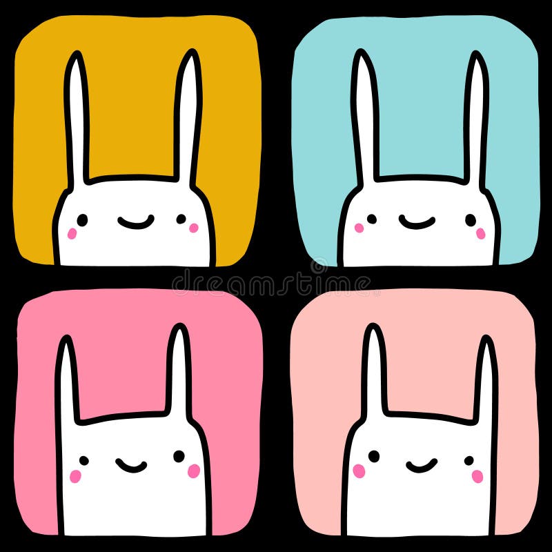Four Rabbits Hand Drawn Vector Illustration Seamless Pattern in Cartoon ...