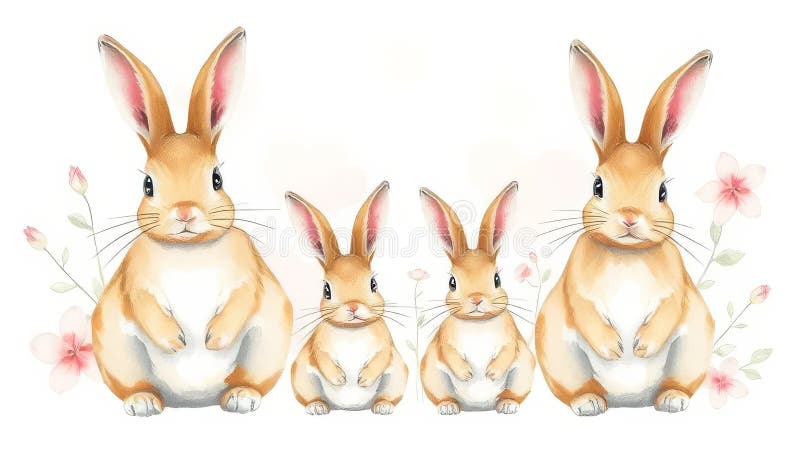 Four Rabbits are Sitting in a Row Stock Image - Image of middle ...