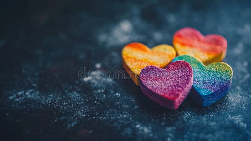 Four Rainbow Hearts on a Dark Background Stock Photo - Image of hearts ...