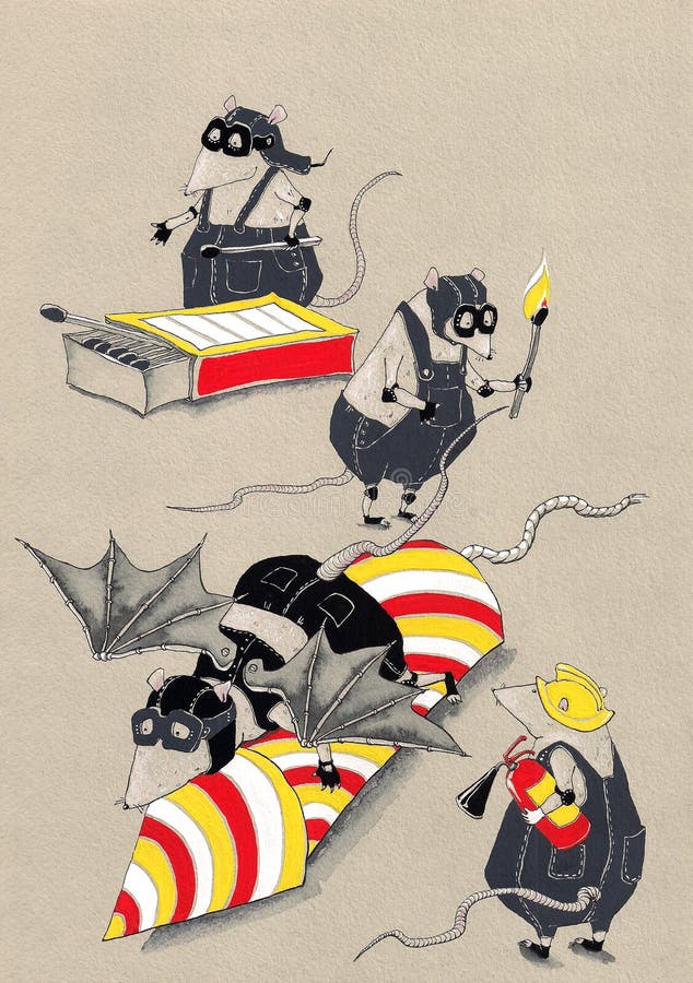 Four Rats Trying Light a Firecracker. Stock Illustration - Illustration ...