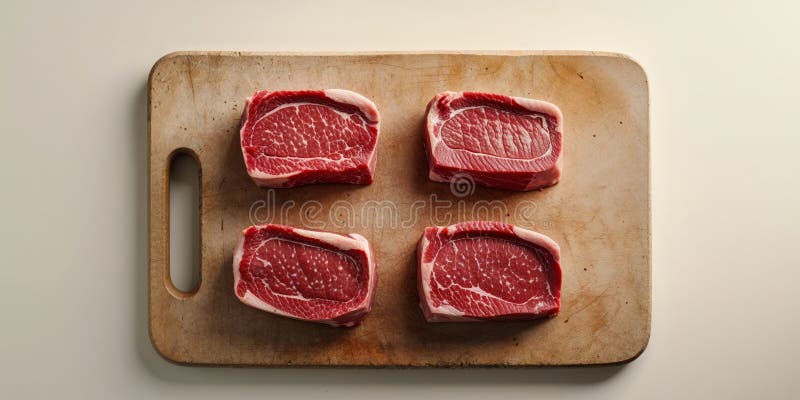 Four Raw Filet Mignon Steaks on Wooden Board. Stock Image - Image of ...