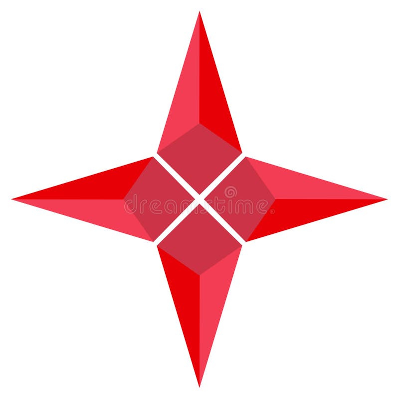 Four Rays Pseudo 3D Star Icon. Red 3d Star Sign. Flat Style Stock ...