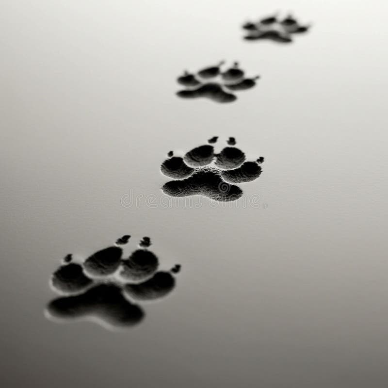 Four Realistic Black Paw Prints Create a Trail Across a Smooth, Light ...