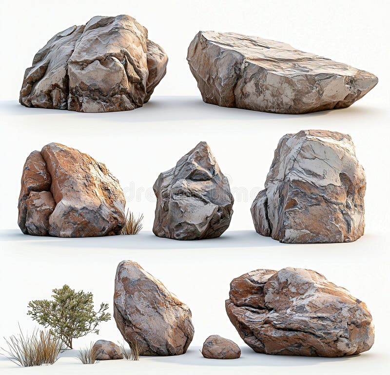 Collection of Four Realistic Rendering Rock Assets Isolated on ...