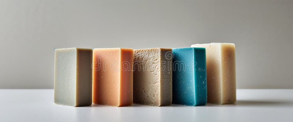 Four Rectangular Bars of Soap with Varying Colors and Textures Stock ...