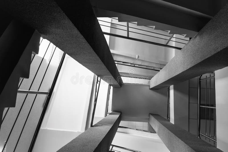 Four Rectangular Columns, Staircases with Metal Chrome Railing ...