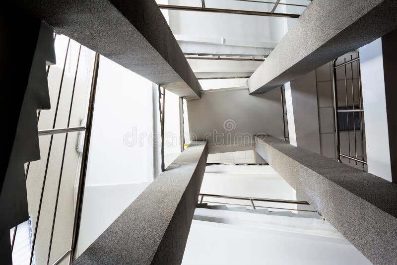Four Rectangular Columns, Staircases with Metal Chrome Railing ...