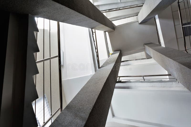 Four Rectangular Columns, Staircases with Metal Chrome Railing ...