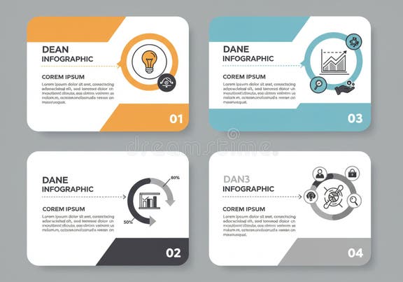 Four Rectangular Infographic Cards with Angular Design Elements in ...