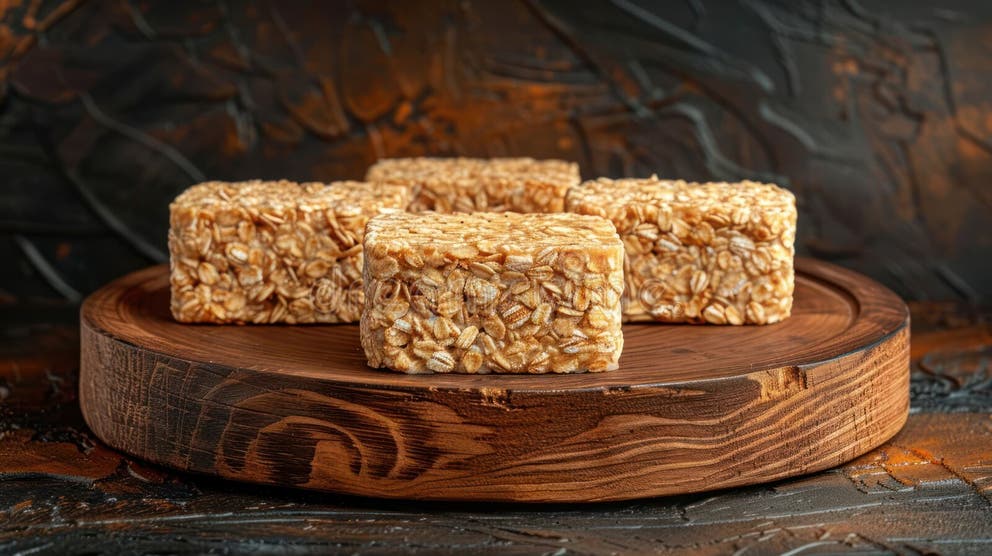 Delicious Homemade Oatmeal Bars on Rustic Wooden Board Stock ...