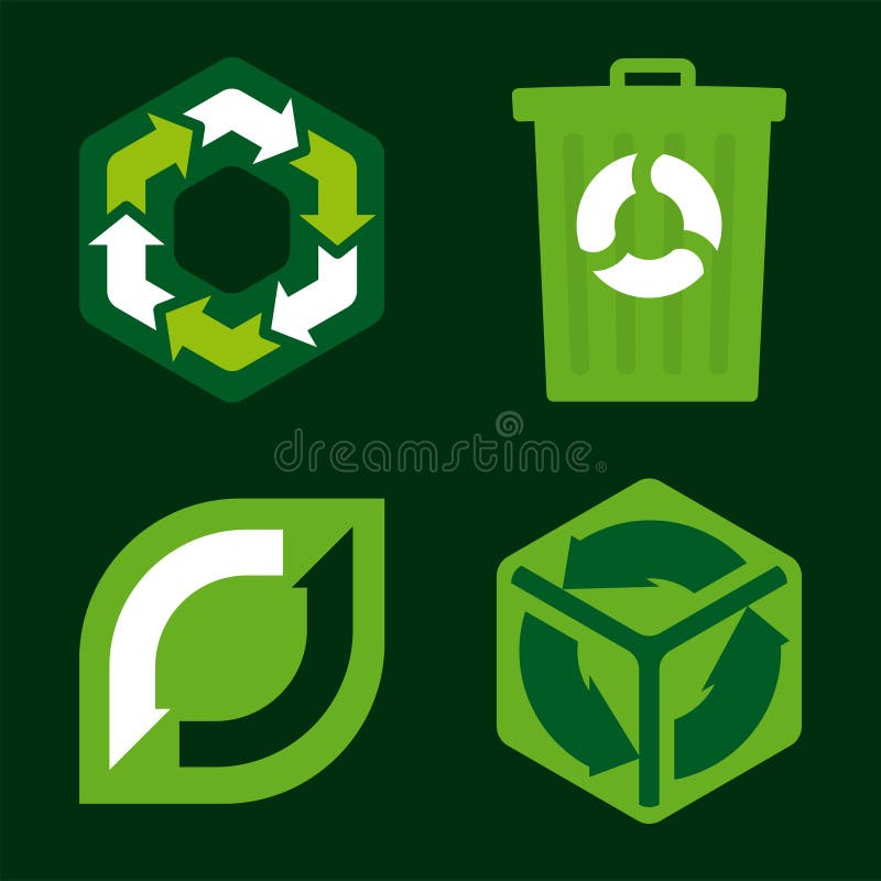 Four Recycle Signs in Plain Green Tones Stock Illustration ...