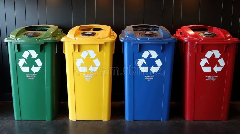 Four Color-Coded Recycling Bins Stock Illustration - Illustration of ...