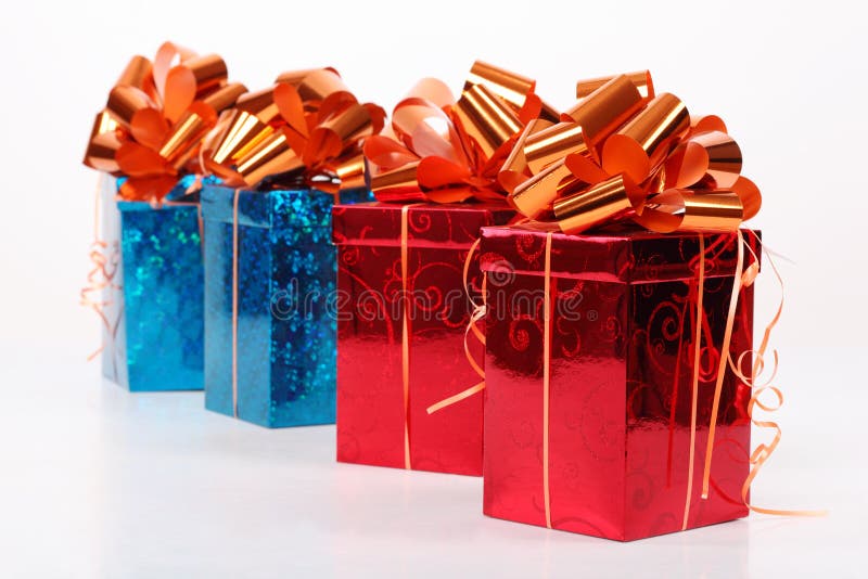 Four Red and Blue Beautiful Gift Boxes Stock Image - Image of holiday ...