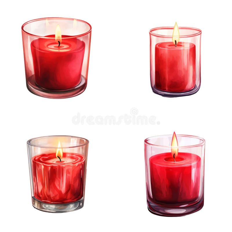 Four Red Candles in Glass Containers Stock Illustration - Illustration ...