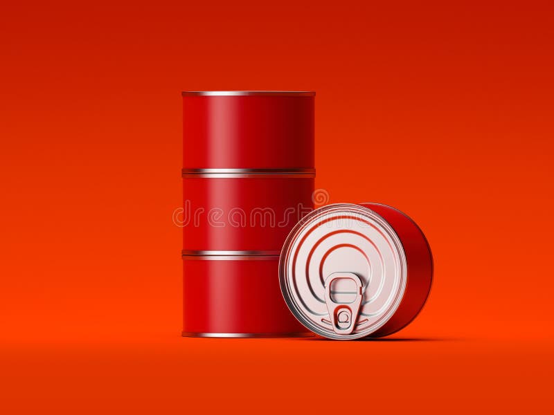 Four Red Cans on Red Background, 3d Rendering. Stock Photo - Image of ...