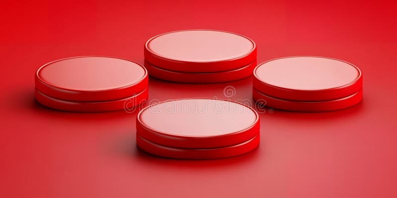 Four Red Circular Platforms on Red Background Product Display ...