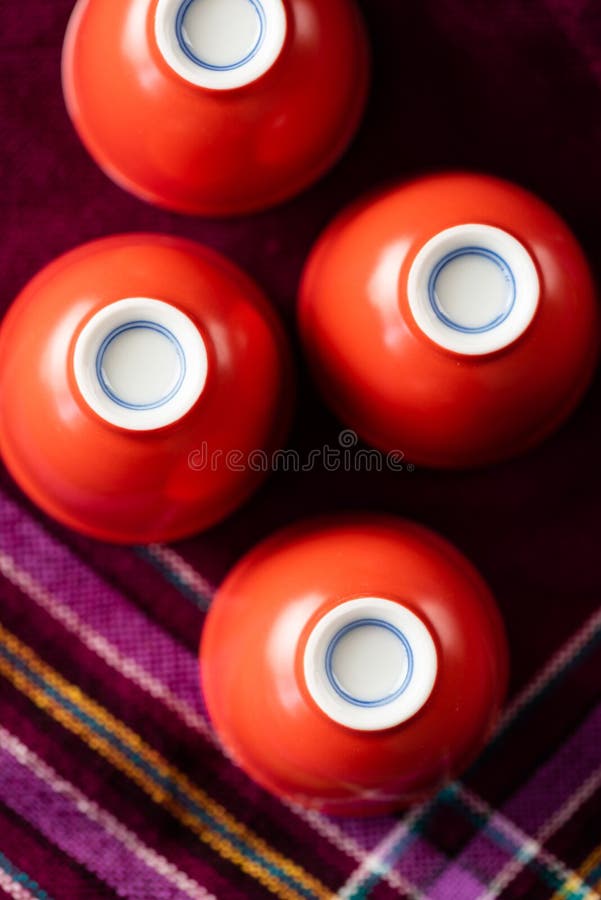 Four Red Cups with the Bottom Up Stock Photo - Image of cups, pottery ...