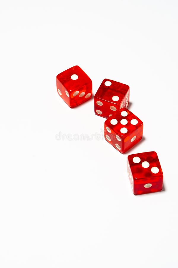 Four Red Dice with White Dots are Arranged on a White Surface ...