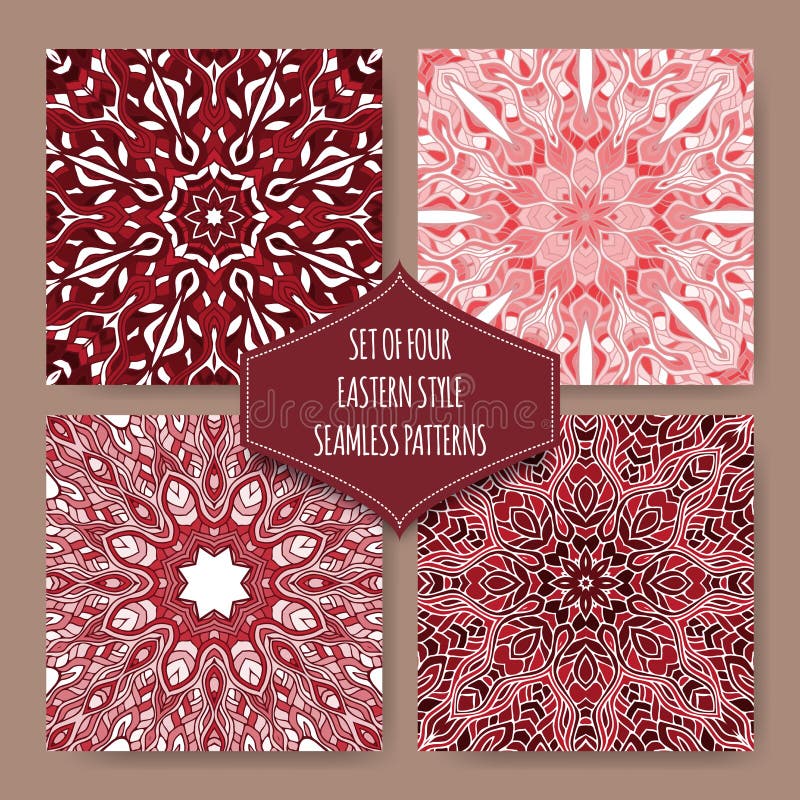 Four Red Ethnic Eastern Style Seamless Patterns. Stock Vector ...