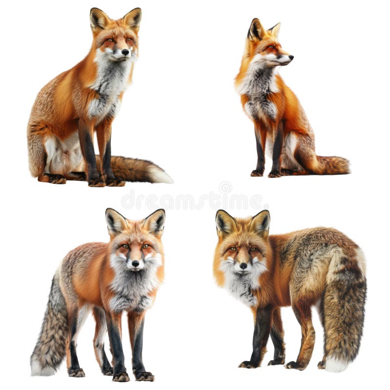 Four Red Foxes in Various Poses Against Stock Illustration ...