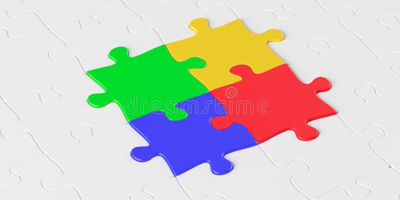 Four Red, Green, Blue and Yellow Colored Jigsaw Puzzle Pieces in White ...