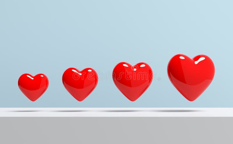 Four Red Hearts Growing in Love on Light Blue Background Stock ...