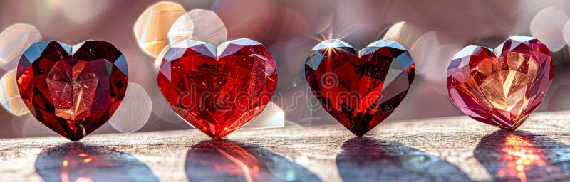 Four Red Hearts are on a Table Stock Image - Image of light, concept ...