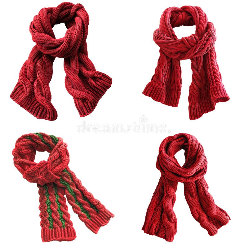 Four Red Knit Scarves with Different Styles and Patterns Stock ...