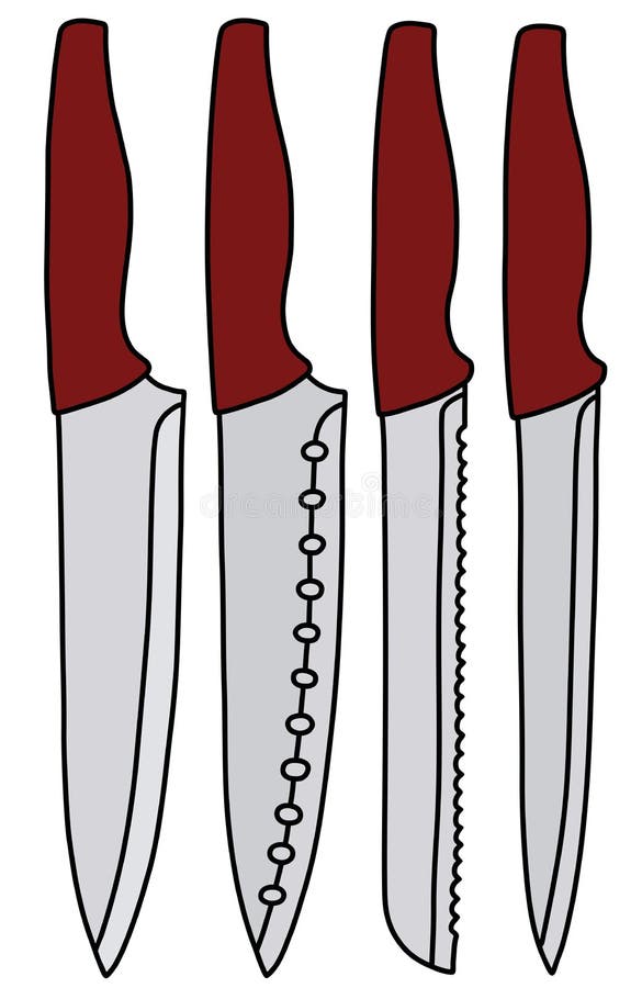 Four Red Large Kitchen Knives Stock Vector - Illustration of steel ...