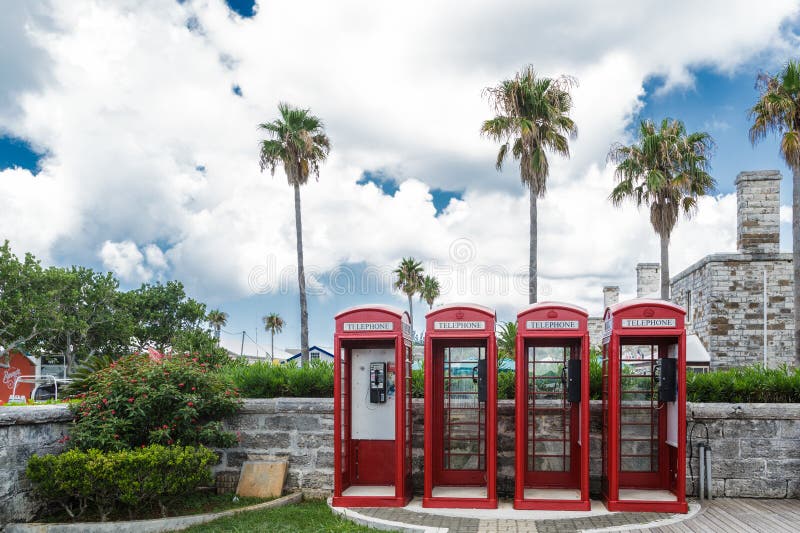 Four Red Phone Booths on Bermuda Editorial Stock Image - Image of ...